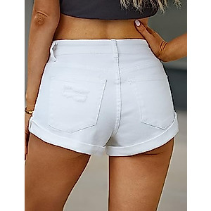 luvamia Jean Shorts Womens Mid Rise Causal Ripped Jean Shorts for Women White Jean Shorts High Waisted Jean Shorts Brilliant White Size Medium Fits Size 8 / Size 10