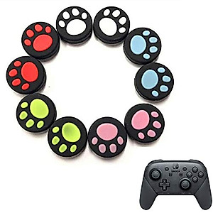 2X Silicone Analog Non-Slip Thumb Grips Stick Cap Case Cover Handle Joystick Button Caps for Nintendo Switch NS & Switch Lite Joy-con Controller Cute Cat Claw (Blue+Red)