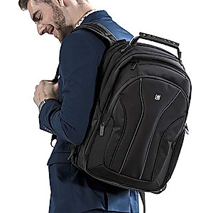 LEVEL8 Laptop Backpack, Durable Work Backpack for Men Women, Computer Bag for Business Fits 15.6" Laptop and Notebook - Black