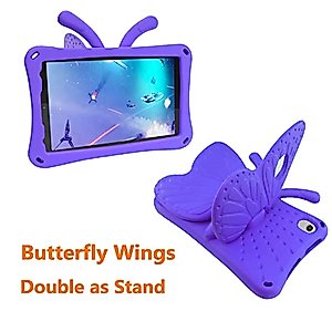 Tading Kids Case for TCL Tab 8 LE Tablet 2023 Released, Cute Butterfly Kid Proof EVA Foam Protective Stand Cover for TCL Tab 8 LE (Model: 9137W)/ TCL Tab 8 WiFi (Model: 9132X) - Purple