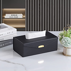 MEIBOOCH Foldable Tissue Box Cover Rectangular Leather Tissue Box Holder with Magnetic Closure (3.6 inches high, Black)
