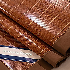 Carbonized Bamboo Summer Sleeping Mat Cooling Mattress Topper Pad,Breathable Smooth Home Double-Sided Folding Bamboo Bed Mat Ice Silk Mat Rug,for Single Double Bed School Family (W 53.2" * L 76.8")