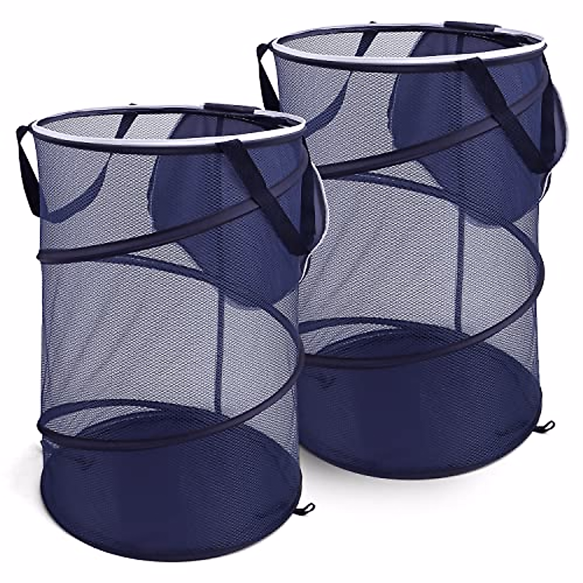 2 Pack Pop Up Laundry Hamper with Lid, Foldable Laundry Basket with Handles,75L Large Portable Dirty Clothes Hampers, Mesh Zip Round Laundry Baskets, Collapsible Toy Storage Baskets Dorm Organization