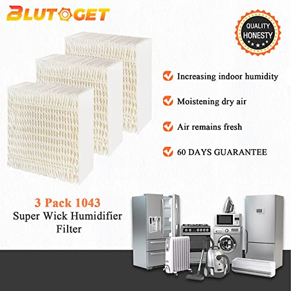 Blutoget 3 Pack 1043 Humidifier Wick Filter Compatible with Essick Air EP9 Series EP9500, EP9700, EP9800, EP9R500, EP9R800 821000 826000 826800 831000 &Bemis Space Saver 800 8000 Series Humidifiers