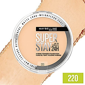 Maybelline Super Stay Up to 24HR Hybrid Powder-Foundation, Medium-to-Full Coverage Makeup, Matte Finish, 220, 1 Count