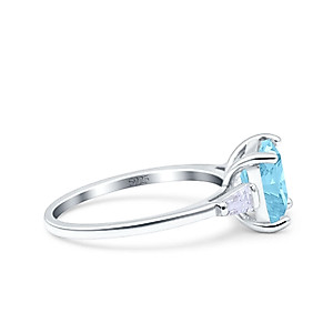 Blue Apple Co. Simulated Aquamarine Cubic Zirconia Size-7 Cushion Cut Art Deco Wedding Bridal Ring Baguette CZ 925 Sterling Silver