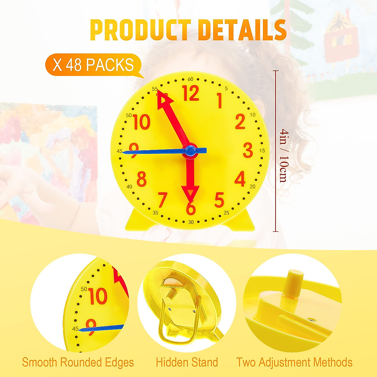 Henoyso 48 Pieces Teaching Clock Kit for Kids to Tell Time Mini Teaching Clock Bulk for Student Early Basic Math Skills Development Teacher and Classroom Supplies (4 Inch)