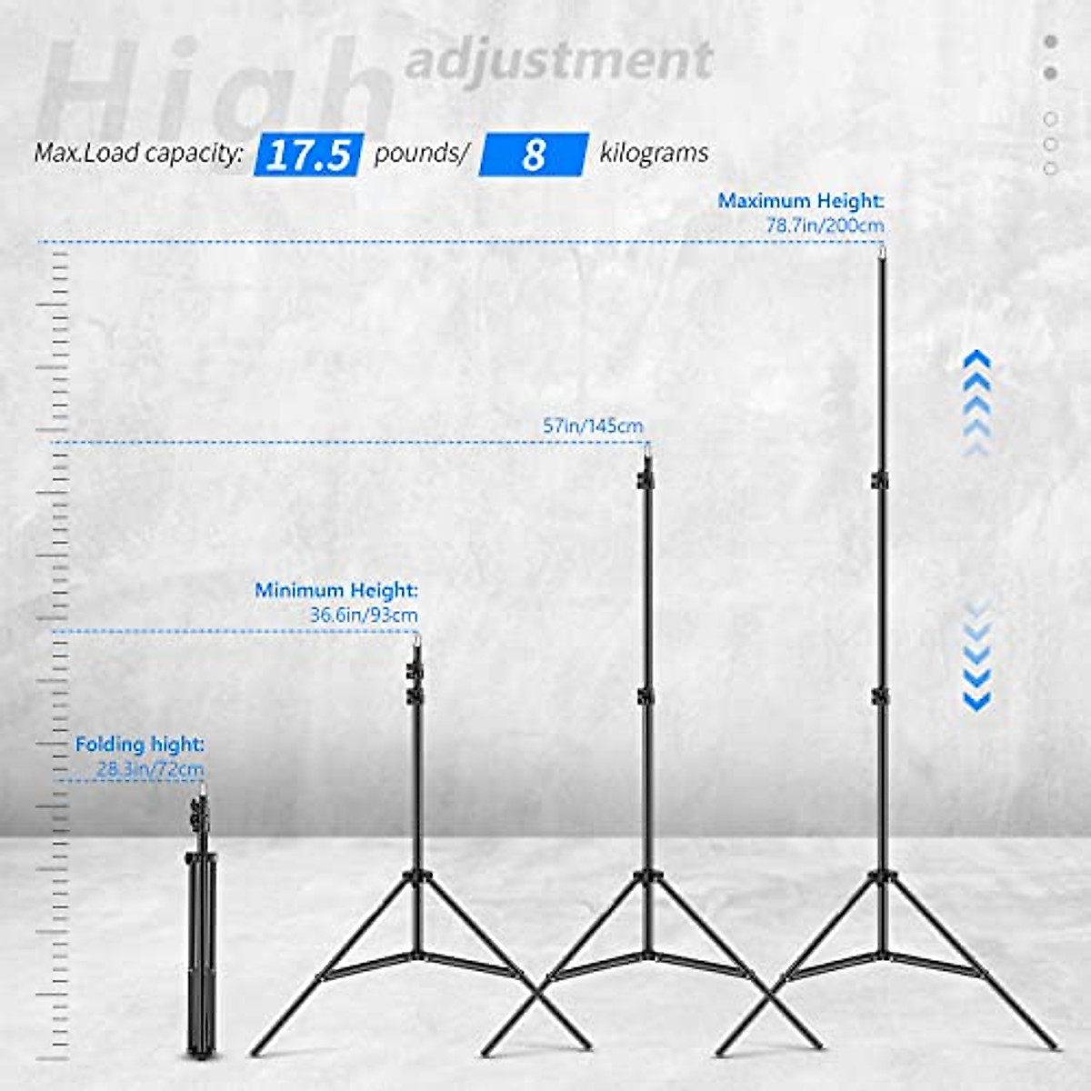 Neewer Photography Light Stand, 3-6.6ft/92-200cm Adjustable Sturdy Tripod Stand for Reflectors, Softboxes, Lights, Umbrellas, Load Capacity: 17.6lb/8kg