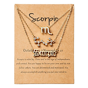 PANTIDE 3Pcs Scorpio Zodiac Layer Necklaces for Women Retro Gold Plated 12 Constellation Pendant Letter Necklace Exquisite Letter Horoscope Old English Zodiac Sign Necklace Jewelry Birthday Gift(Gold)