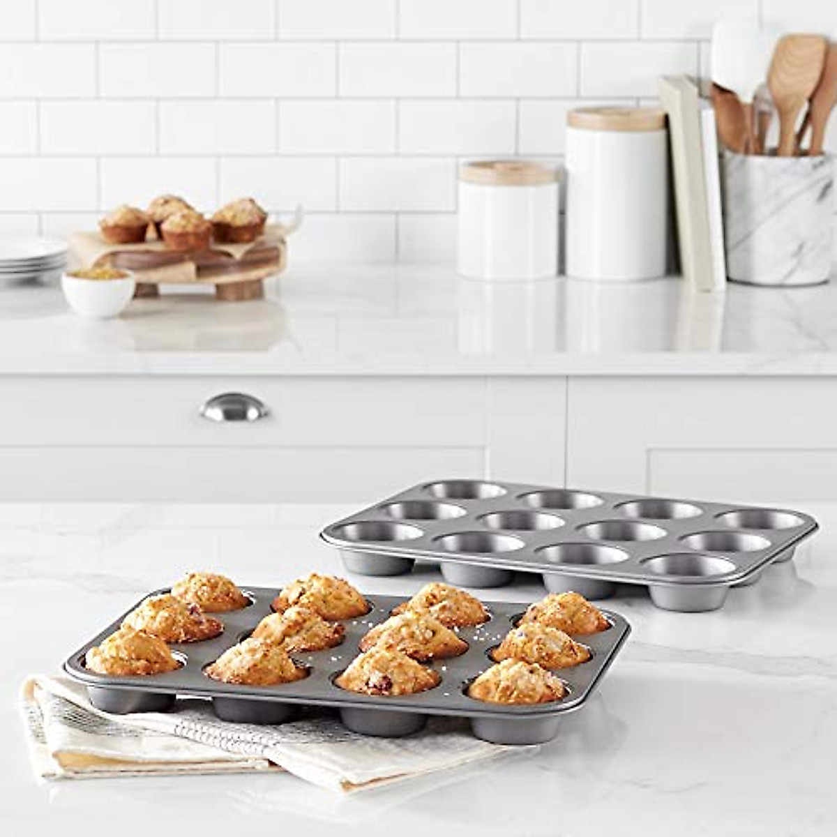 Amazon Basics Nonstick Muffin Baking Pan, 12 Cups - Set of 2
