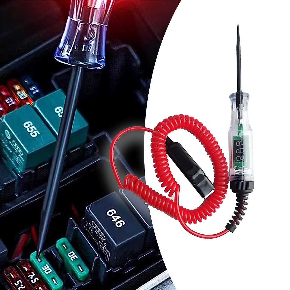 ZKFAR 1 PC Automotive Test Light Digital LED Circuit Tester, DC 3V-48V Inductive Test Pen, Auto Bidirectional Voltage Tester Electric Test Pen with Extended Spring Wire (Red)