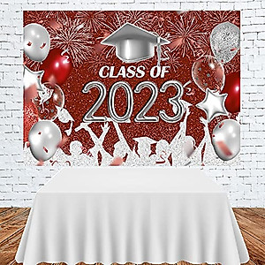 Lofaris Class of 2023 Party Backdrop Red and Silver Congrats Grad Graduation Caps Photography Background Celebration Graduation Prom Party Decor Supplies Photo Booth Banner 7x5ft