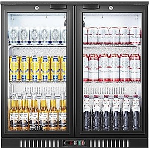 BODEGACOOLER Back Bar Cooler With 2 Glass Doors,Commercial Bar Cooler Under Counter7.4Cu.Ft,Back Bar Fridge, Beverage Bar Refrigerator with LED Lighting for Display Beverage,for Beer,Soda Drinks,Wine