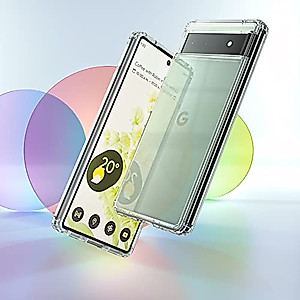 for Google Pixel 6a - JIC Bundle [4 in 1] - Slim Hybrid-Material Clear Case with Protective Airbag Corners + 2 Ultra Clear Tempered Glass Screen Protectors + 1 Screen Polishing Cloth