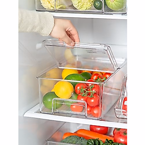 Freezer Containers Food Storage Containers Fridge Containers Plastic Organization Storage Bin for Fridge, Freezer, Pantry, Kitchen- Organizer for Fruit, Yogurt, Snacks, Pasta, set of 2