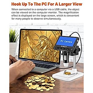 Elikliv EDM4 4.3" Coin Microscope, LCD Digital Microscope 1000x, Coin Magnifier with 8 Adjustable LED Lights, PC View, Windows Compatible
