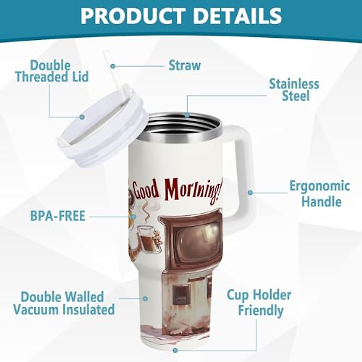 ODAWA Cartoon Rooster Travel Tumbler with Straw and Lid Water Bottle 30 Oz Stainless Steel Cups