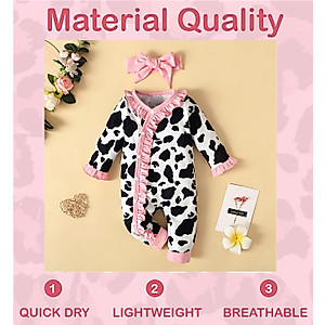 Happidoo Newborn Cow Print Clothes Romper Baby Girl Cow Outfit Jumpsuit (White,0-3 Months)