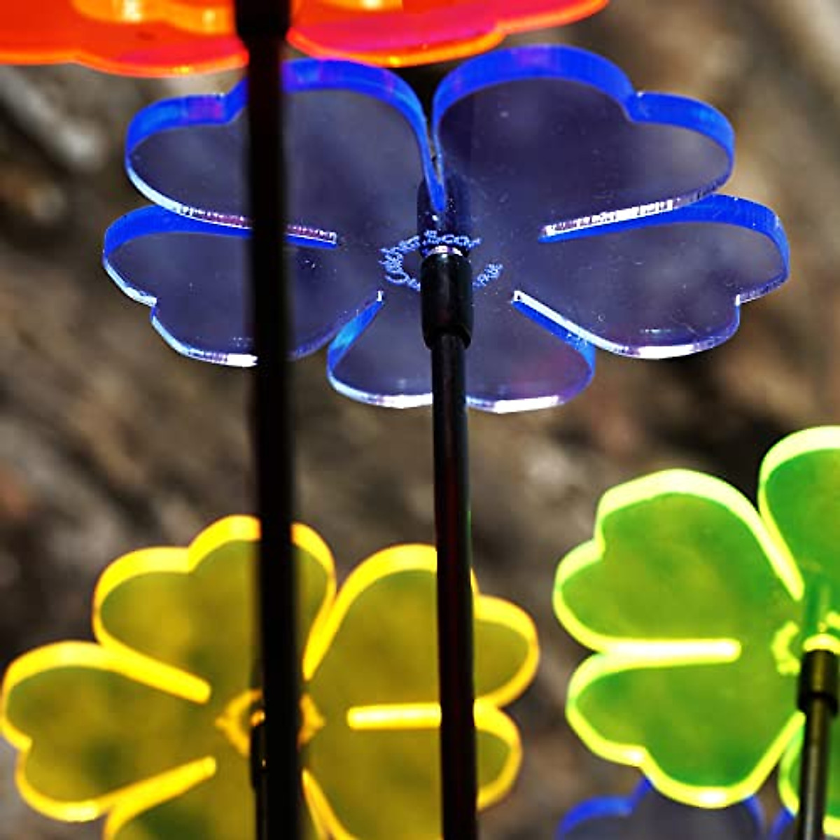 Sun Catcher Garden Decor Glowing Double Blossoms Ornaments 5 Garden Stakes 25cm/9.8 inches high Indoor Outdoor Yard Accessory Gardeners Gift, Colour:Mixed Colours