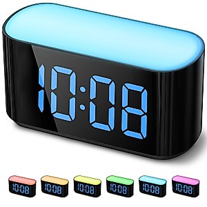 HOUSBAY Digital Alarm Clock for Bedrooms - Large Display Easy to Read Across The Room, 7 Larger Color Night Light, Dual Alarm, Dimmer, True Battery Backup, Adjustable Volume（Blue）