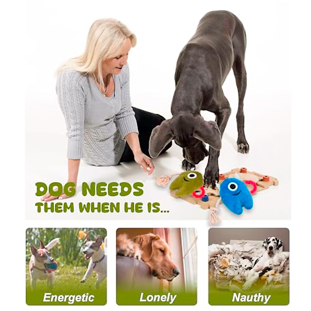 Onmygogo Large Dog Squeaky Chew Toys, Stuffed Plush Dog Toys for Aggressive Chewers Durable Tug of War Rope Toys Puppy Toys for Small, Medium, Large Breed Monster Toys(Blue) (Blue)