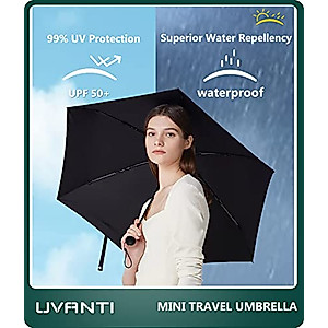 UVANTI Umbrella Small Mini Umbrella with Case - 6 Ribs Light Folding Compact Travel Umbrella Lightweight Portable Parasol for Backpack Purse - Sun & Rain Pocket UV Umbrellas for Kids Girls Boys Women