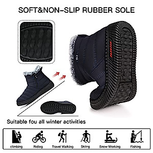TEMOFON Womens Winter Snow Boots: Warm Fur Lined Ankle Booties Waterproof Slip On Booties Comfortable Outdoor Shoes with Zipper Blue Size 10