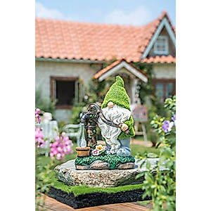 TERESA'S COLLECTIONS Garden Gnomes Decorations for Yard with Solar Lights, Large Cute Flocked Garden Sculptures & Statues Garden Gifts for Mom Front Porch Patio Outdoor Lawn Ornaments, 11.4"