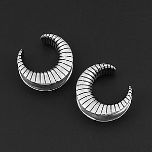 LADEMAYH 2Pcs 00 Gauges for Women, Stripe Design Silver 00g Plugs Gauges for Ears, 00g Tunnels Earrings Surgical Steel Saddle Gauges Size 00 Gauge Earrings