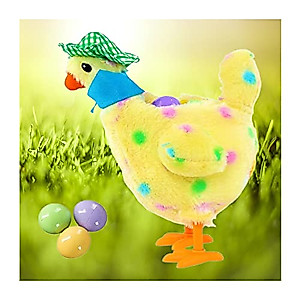 Haraketlt 2023 Easter Plush Toys Lay Eggs Musical Chicken, Cute Easter Plush Stuffed Musical Chicken, Electric Lay Eggs Hen Educational Interactive Toys for Kids, Sing and Dance Lay Eggs (A)