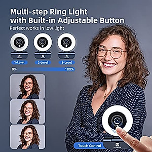 VITADE Streaming Webcam with Adjustable Ring Light, Full HD 1080P Webcam with Dual Microphones and Advanced Auto-Focus,Pro Web Camera for Online Learning, Zoom Meeting Skype Teams, Gaming Laptop