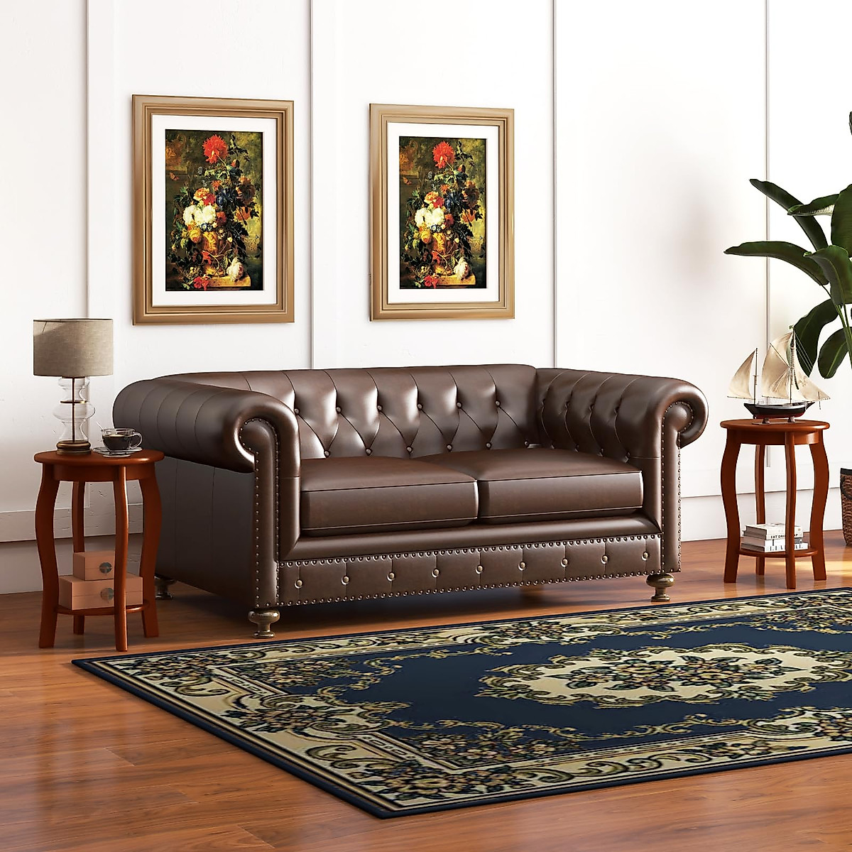 Giantex 2-Tier Round End Table, Narrow Tiered Telephone Table with Storage Shelf, Solid Wood Legs, Modern Sofa Side Table Nightstand for Living Room, Bedroom, Small Space, Walnut (2, Round)