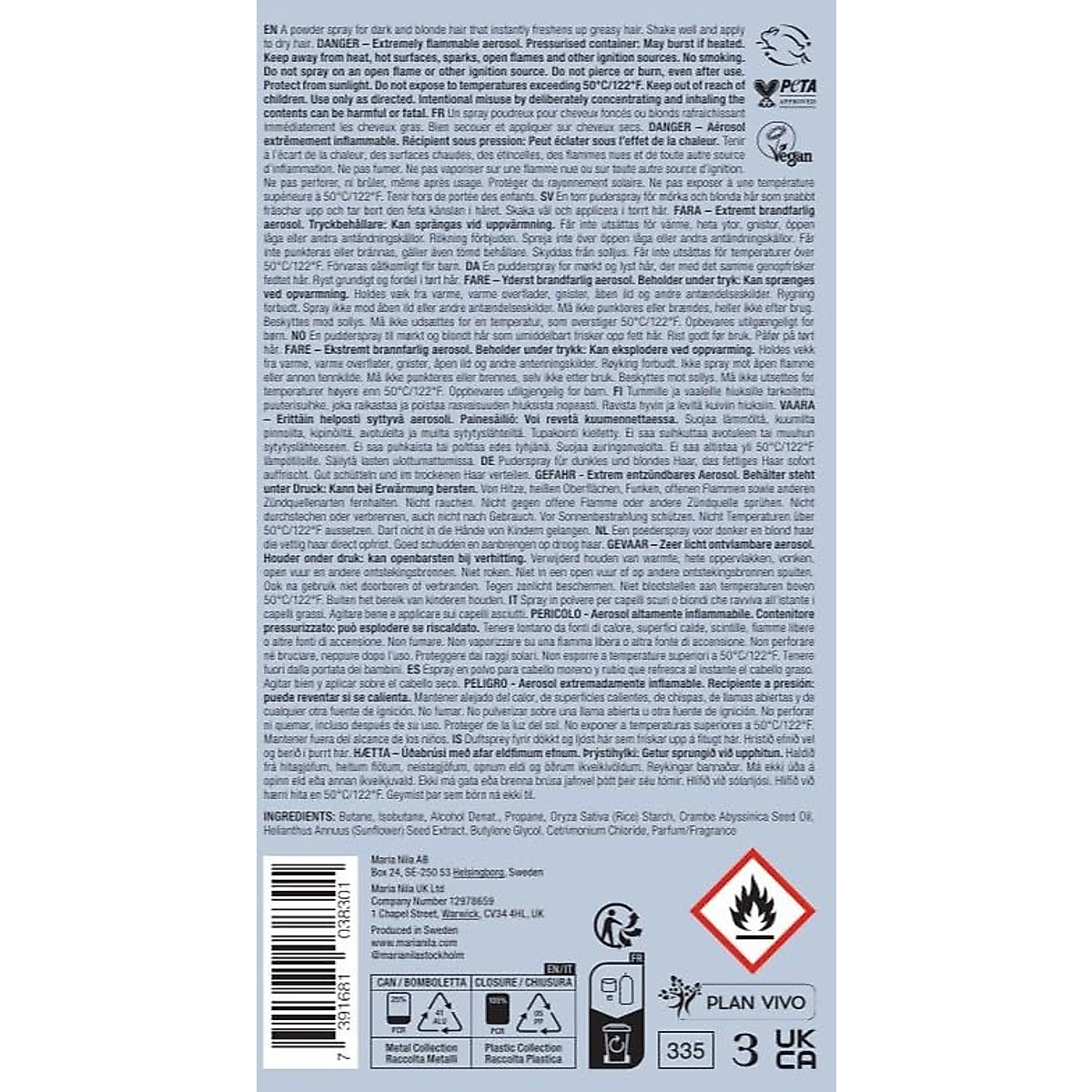 Maria Nila Invisidry Shampoo, 5.5 Fl Oz / 215 ml, Freshens up Hair & Scalp, Leaves no trace of product, 100% Vegan & Sulfate/Paraben free