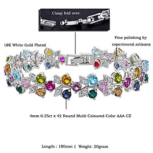 RIZILIA Tennis Bracelet & Round Cut CZ [Multi-color Cubic Zirconia] in White Gold Plated, 7"