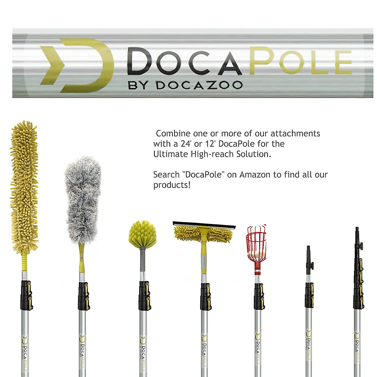 DOCAZOO, 24 Foot Camera Pole – 6-24 ft Extension Pole + Camera Adapter for GoPro, Camera or Video Camera | Provides up to 30 Feet of Reach | Painters Pole Camera Adapter