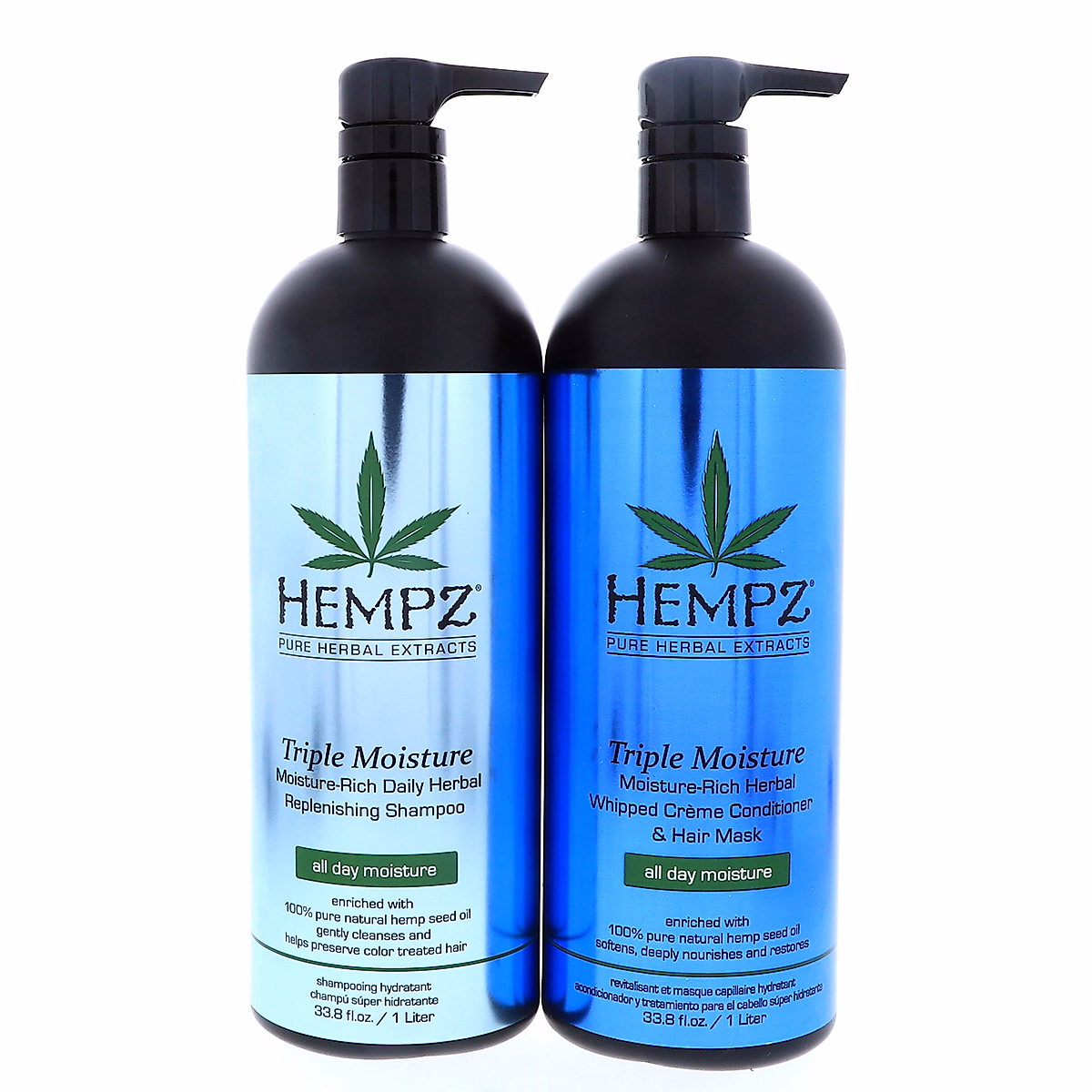 Hempz Pure Herbal Extracts Triple Moisture Herbal Replenishing Shampoo & Conditioner 33.8oz Bundle