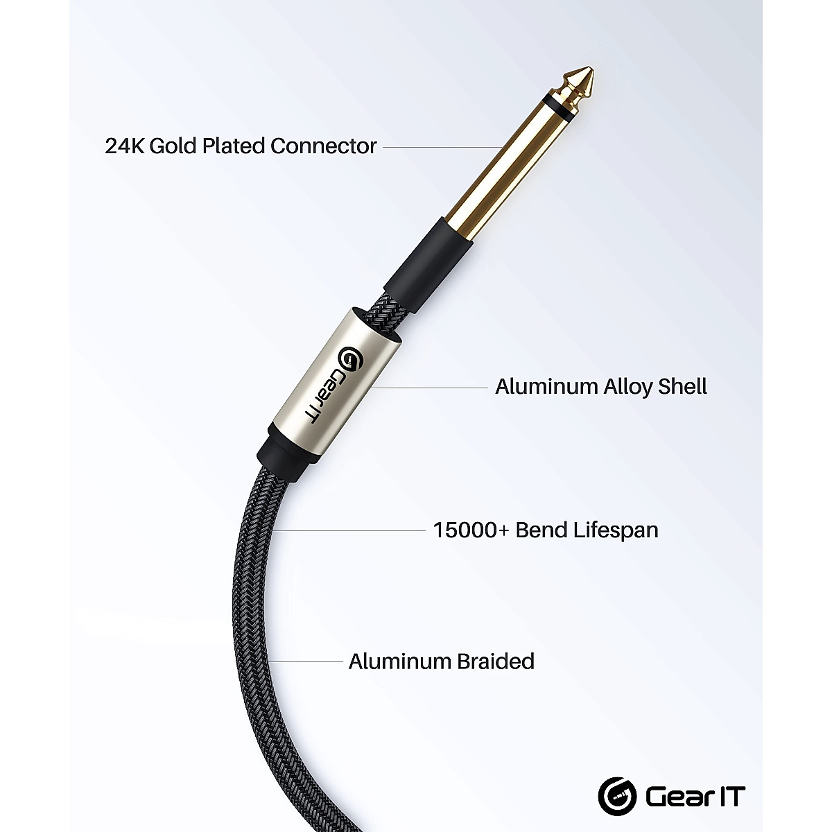 GearIT Guitar Instrument Cable (6ft 2-Pack) 1/4 Inch to 1/4 inch TS Straight Male to Male 6.35mm Mono Jack with Alloy Connector and Nylon Braid