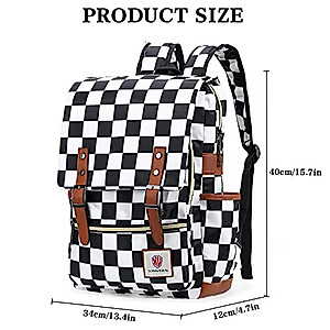 Xinveen Vintage Backpack School Bag College Daypack Slim Travel Rucksack Black and White Grid