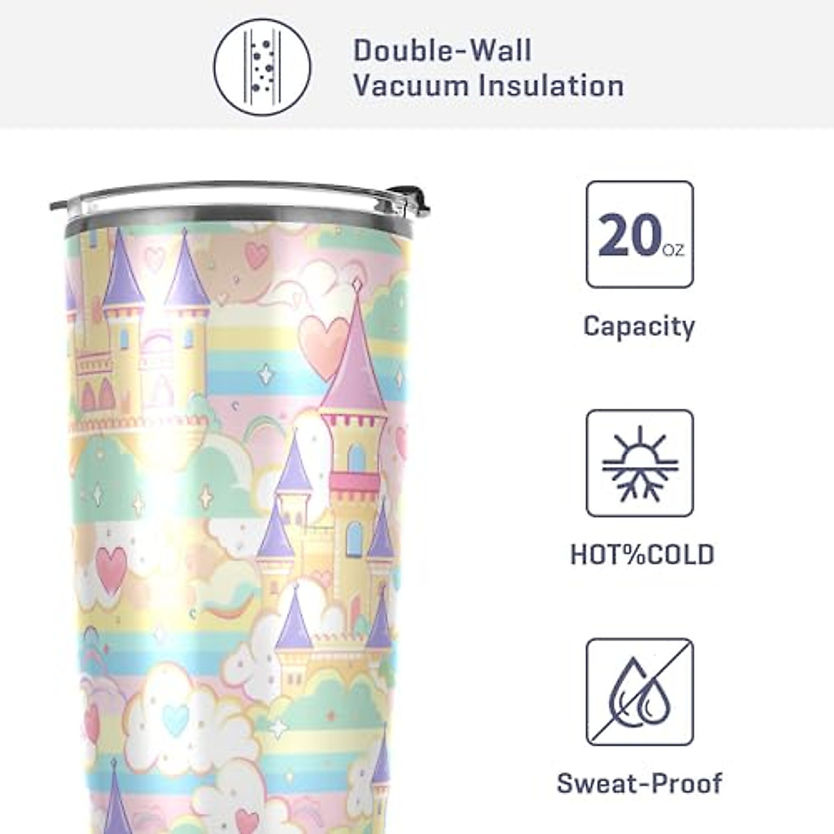 HXshaoye Castle, Princess cartoon Stainless Steel reusable coffee cups with lids with Lid and Straw hot coffee travel mug for café simply flip straw tumbler vaso para cafe termica 20oz