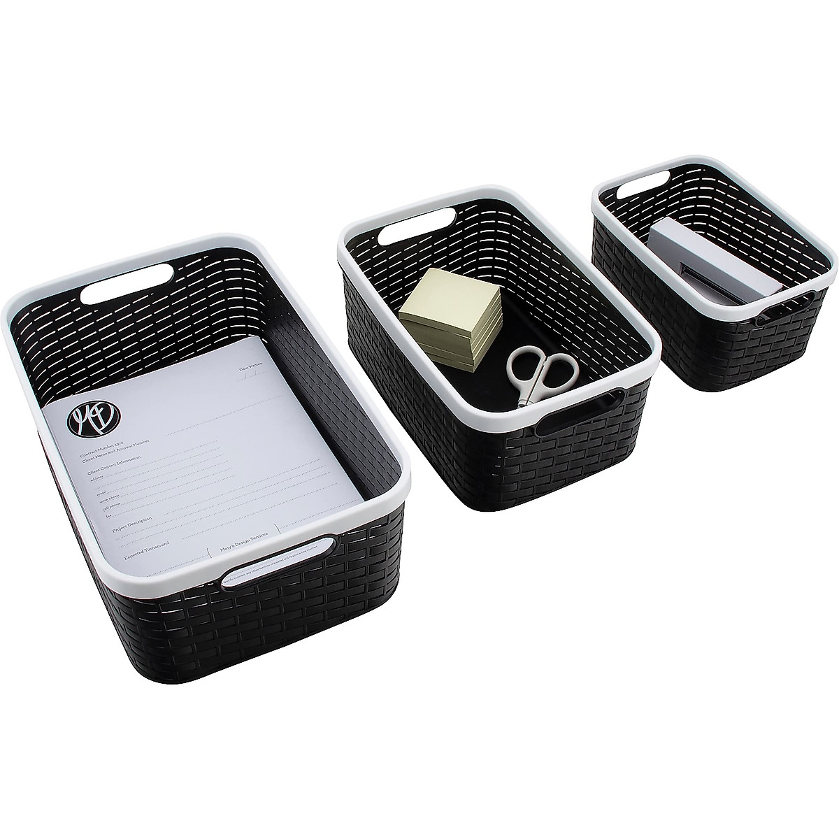 Advantus 39220 Open Lid Storage Bin, Black/White, 3/Pack