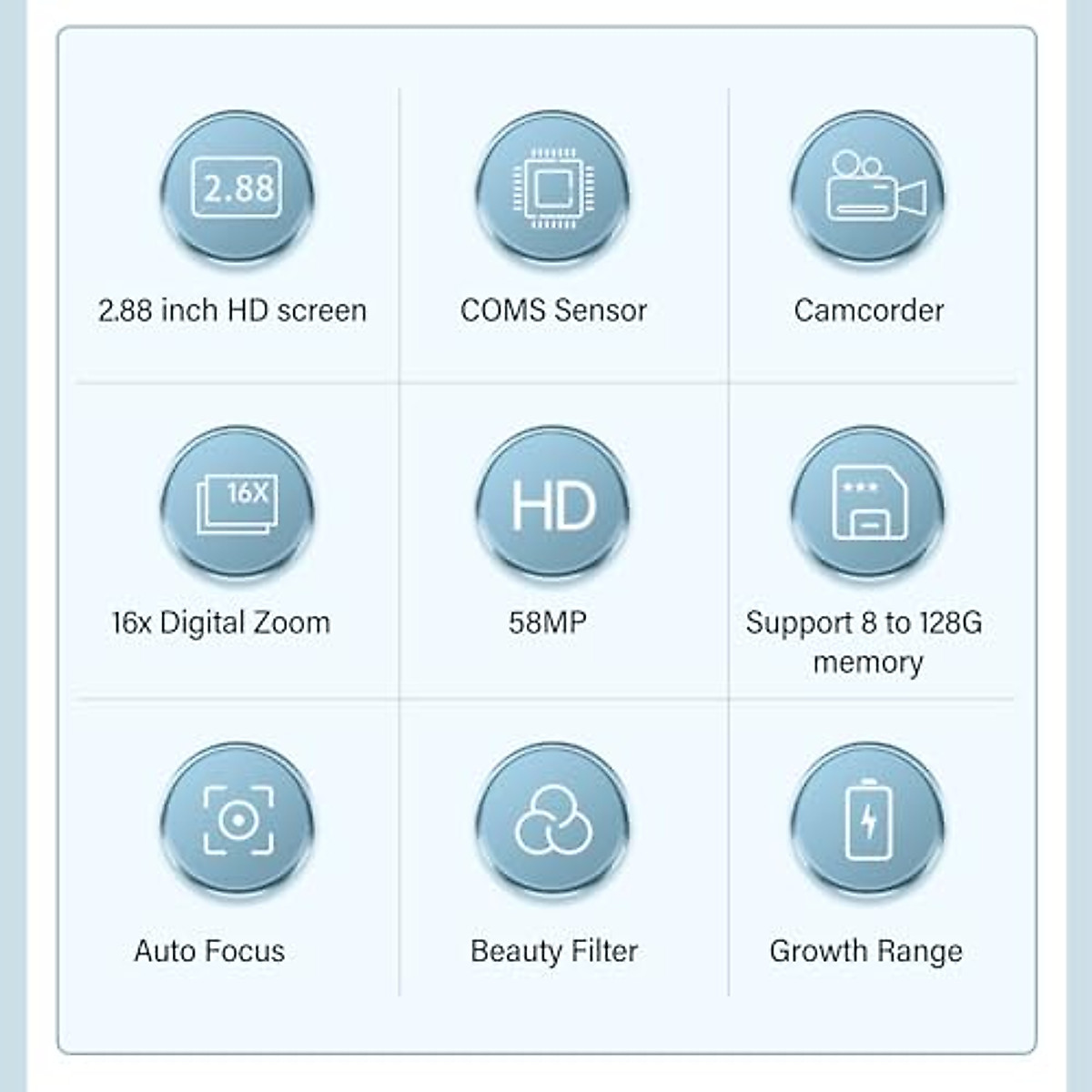 Teens Small Camera, 58MP 2.88 Inch IPS Screen 4K Digital Camera Automatic Beauty Mode 16X Zoom Slim and Lightweight for Vlogging (White)