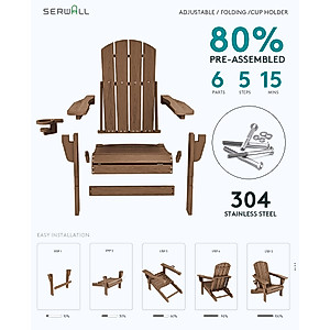 SERWALL 5-Piece Adirondack Chair and Ottoman and Table Set, Brown