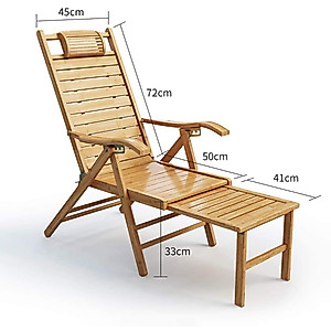 CHLDDHC 5-Gear Adjustable Recliner Chair, Folding Natural Durable Bamboo Lounge Seating for Outdoor Garden Patio Living Room Porch, Portable Deck Recliner
