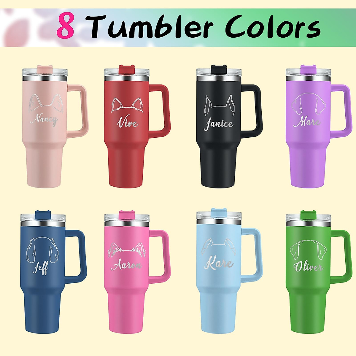 Dog Mom Tumbler Personalized with Handle Name Custom Tumblers for Dog Dad Lovers Owners Mothers Day
