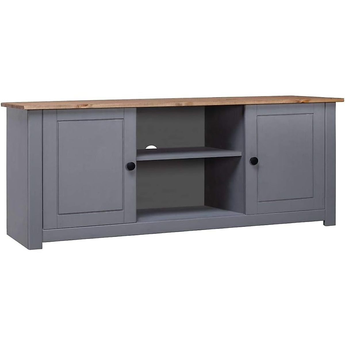 vidaXL Solid Pine Wood TV Stand - Panama Range - Gray, Retro Design, Ideal for Living Room, 47.2"x15.7"x19.7" with 2 Doors, 2 Compartments, Scandinavian Style