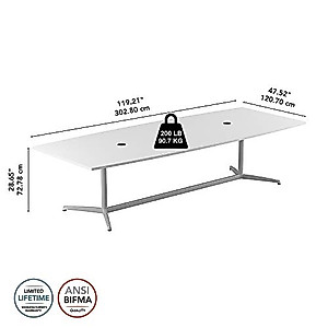 Bush Business Furniture 120W x 48D Boat Shaped Conference Table with Metal Base in White