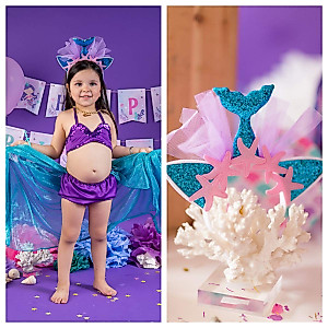 202 Pcs Mermaid Birthday Decorations Serves 16 Guests - Mermaid Party Decorations - Plates, Napkins, Utensils, Goodie Bags, Cupcake Toppers Wrapper and Headband