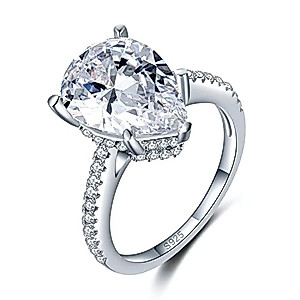 通用 Women 6 Carat Teardrop Pear Shape Cubic Zirconia Engagement Rings 925 Sterling Silver Promise Wedding Band Mothers Day Christmas Jewelry Gift for Her (Silver, 6)