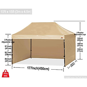 ABCCANOPY Heavy Duty Easy Pop up Canopy Tent with Sidewalls 10x15, Beige