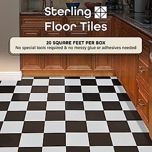 Sterling Self Adhesive 12-Inch Vinyl Floor Tiles, 20 Tiles - 12" x 12", Black and White Pattern - Peel & Stick, DIY Flooring for Kitchen, Dining Room, Bedrooms & Bathrooms by Achim Home Decor